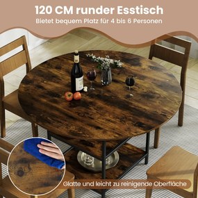 Costway 120 cm kulatý jídelní stůl pro 4-6 osoby s 2-vrstvým úložným