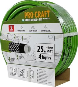Procraft PR-4GH1325 - zelená zahradní hadice, 4 vrstvy, 1/2", 25m