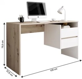 PC stůl TULIO dub artisan/bílý mat