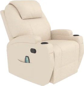 HOMCOM Relaxační křeslo s funkcí polohování, elektrické masážní křeslo, 5 masážních režimů, imitace kůže, krémově bílá, 84x92x109cm