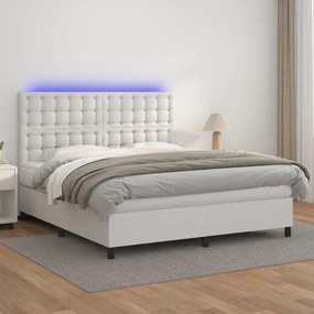 Box spring postel s matrací a LED bílá 180x200 cm umělá kůže,  3135958