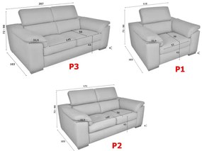 Moderní kožená sedací souprava LOREN II 3+2+1, šedá (madras - 128 grey)