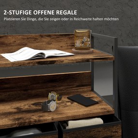 HOMCOM Úložný kabinet s textilními šuplíky, 7 šuplíků, policový regál se železnou konstrukcí pro ložnici a obývací pokoj, rustikální hnědá