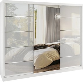 Šatní skříň SERENITY 232 cm Belini bílý mat / bílý lesk s posuvnými dveřmi a zrcadlem  MGB SERENITY SZP8/0/W/W/0/HIAL