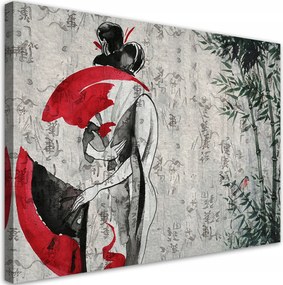 Obraz na plátně, Japonská gejša s vějířem 100x70