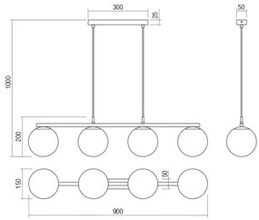 Redo 01-3155 - Lustr na lanku BOWLING 4xE27/42W/230V zlatá