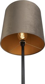 Stojací lampa černá s tmavě hnědým a zlatým sametovým stínítkem 40 cm - Simplo