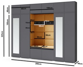 Eka Předsíňová stěna s čalouněnými panely Trinity 17 - Grafit / Béžová 2304