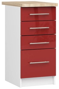 Kuchyňská skříňka Olivie S 40 cm 4S lesklá bílá/červená