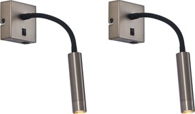 Sada 2 moderních antracitových nástěnných svítidel s USB-C - Gosna