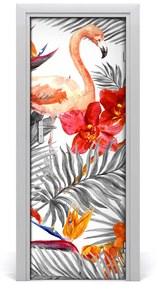 Samolepící fototapeta na dveře Flemingy a květiny 95x205 cm