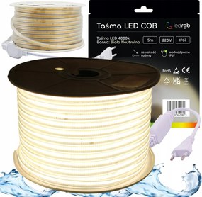 Set Led pásek Neon Cob 220V 230V 5m 4000K Bílý Neutrální Napájecí Adaptér IP67