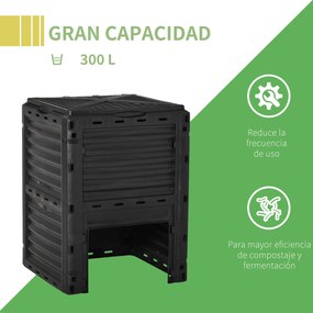 Outsunny kompostér s kapacitou 300L pro výrobu zahradního hnojiva s 48 otvory, 60,5x60,5x81,5 cm, černý