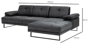 Designová rohová sedačka Vatusia 274 cm antracitová - pravá