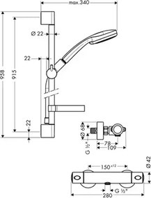 Hansgrohe Croma 100 - Sprchový set s termostatem | 3 proudy | tyč 90 c