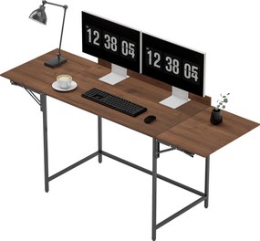 HOMCOM sklápěcí psací stůl počítačový stůl se 2 sklápěcími deskami pro 2 monitory, pro ložnice, malé prostory, 170 x 58 x 78 cm, ořech