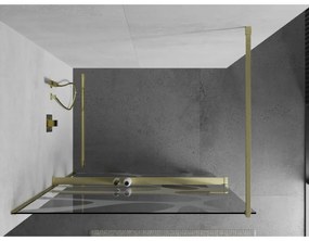 Mexen Kioto+, sprchová zástěna Walk-In s poličkou a věšákem 100 x 200 cm, 8mm čiré sklo bílý vzor, ​​zlatý matný profil, 800-100-121-55-97