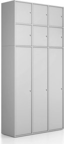 Nástavba pro skříně FRAME, 6x dveře, 1299 x 450 x 854 mm, cylindrický zámek, šedá