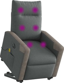Elektrické zvedací masážní polohovací křeslo tmavě šedé textil 3324106