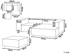 2místná modulární lněná rohová pohovka s taburetem levostranná šedá APRICA Beliani