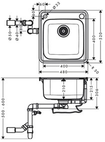 Hansgrohe S41 - S412-F400 Vestavěný dřez 400/400, nerezová ocel 43335800