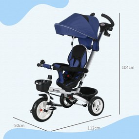 HOMCOM tříkolka 6 v 1 s odrážedlem do 25 kg, skládací dětská tříkolka s bezpečnostním pásem, odnímatelnou sluneční stříškou, držákem na nápoje a koší…