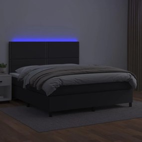 Box spring postel s matrací a LED černá 180x200 cm umělá kůže 3135897