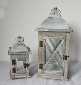 Sada 2 ks dřevěná lucerna, S/2 D7085 - výška 23,5 cm, 40 cm