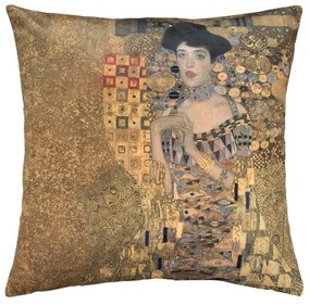 SCANquilt povlak ART VELVET klimt-portrét dámy zlatohnědá+černá 45 x 45 cm