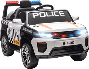 AIYAPLAY dětské policejní elektrické auto s dálkovým ovládáním, dvojitý motor, siréna, 4-kolová odpružení a světla, bílé