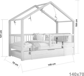 MONTI nábytek Domečková postel Musa bis s úložným prostorem - 70 x 140 / bílá