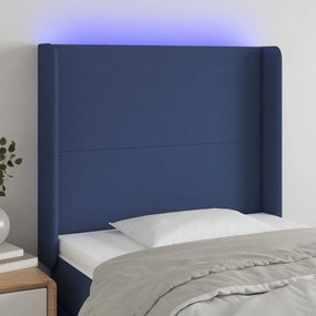 Čelo postele s LED modré 103 x 16 x 118/128 cm textil