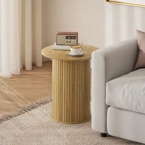 HOMCOM kulatý odkládací stolek Ø 48 cm, konferenční stolek s žlábkovanými nohami pro obývací pokoj, ložnici nebo malé prostory, Dub
