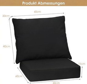 Costway Polštář na zahradní nábytek sedák + opěrák 60 x 40 x 20 cm polštáře