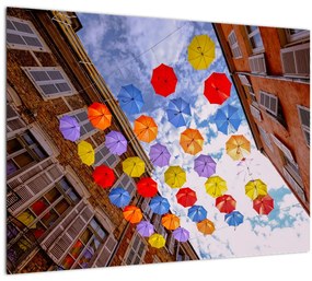 Skleněný obraz barevných deštníků (70x50 cm)