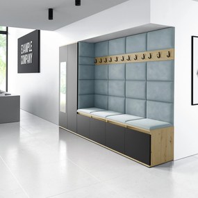 Eka Předsíňová stěna s čalouněnými panely Trinity 9 - Dub Artisan s černou / Světle modrá 2322