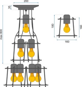 Toolight - Závěsné stropní svítidlo 7xE27 APP221-7CP, černá, OSW-00409