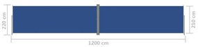 Zatahovací boční markýza modrá 220 x 1 200 cm,  318088