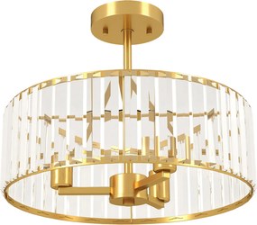 Stropní svítidlo, lustrový design, křišťálové stínidlo, 3 žárovky, kov, zlatá barva