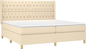 Box spring postel s matrací a LED krémová 200x200 cm textil 3139146
