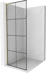 Mexen Kioto L, sprchová zástěna Walk-In 70 x 200 cm, 8mm čiré sklo černý vzor, ​​zlatý matný profil, 800-070-103-55-77