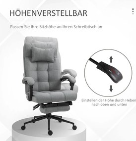 Kancelářská židle Vinsetto s polštářem pod hlavu a područkami, výškově nastavitelná otočná židle s podnožkou, lněná, ergonomická, 66 x 70 x 116-124 c…