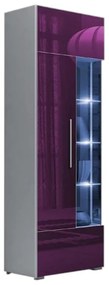 Vysoká vitrína ROMA, bílá/fialová lesk 190