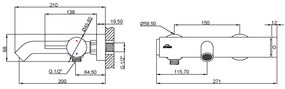 Invena Kalitea, nástěnná vanová baterie 150mm, černá matná, INV-BW-72-004-V