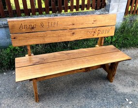 KULHÁNEK Zahradní lavice s vyfrézovaným jménem Délka: 160 cm, Odstín nátěru: olej - ořech