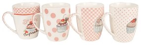 Set 4ks bílo-růžový porcelánový hrnek s dortíky Cupcake - 8*10 cm / 0,3L