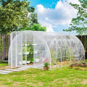 Outsunny Zeleninový Tunelový Skleník 4x3x2m s 2 Dveřmi a Pokrytím PE 150g/m², Pozinkovaný Ocelový Rám a Kulatá Střecha pro Pěstování Rostlin a Květin
