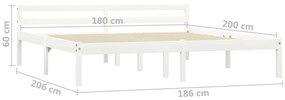 vidaXL Rám postele bílý masivní borovice 180 x 200 cm