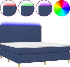 Box spring postel s matrací a LED modrá 180x200 cm textil 3135619