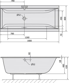 Polysan CLEO SLIM 180 x 80 x 48 cm 95611S obdélníková vana bílá